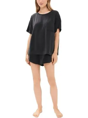 Lunya Washable Silk Tee Short Set Immersed Black