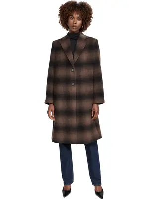 Vince Vince Shadow Plaid Car Coat Deep Walnut