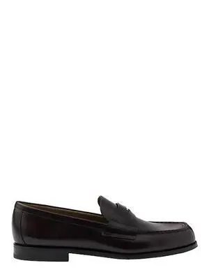 Prada Logo-Badge Slip-On Leather Loafers Burgundy