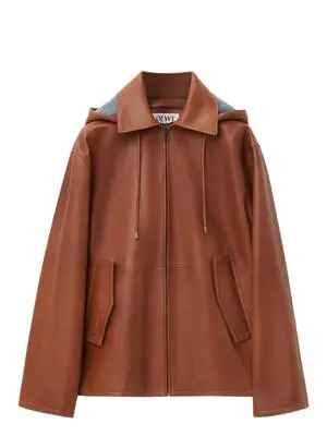 Loewe Leather Hooded Jacket - Brown
