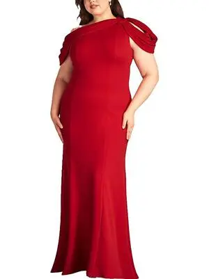 Tadashi Shoji Copley Shoulder Drape Gown - Red
