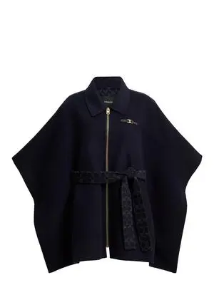 Coach Double Face Wool Cape - Navy Blue
