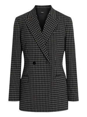Theory Taylor Double-breasted Checked Twill Blazer - Black
