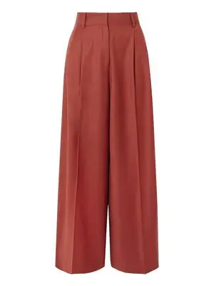 BEARE PARK Double Pleated Wool-twill Wide-leg Pants - Brick