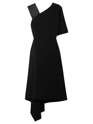 Co One-sleeve Satin-trimmed Jersey Midi Dress - Black