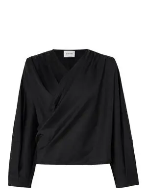 BEARE PARK Gathered Wool Wrap Top - Black