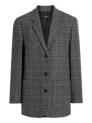 Theory Prince Of Wales Checked Wool-blend Blazer - Dark Gray