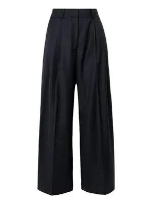 BEARE PARK Double-pleated Wide-leg Wool-twill Pants - Charcoal