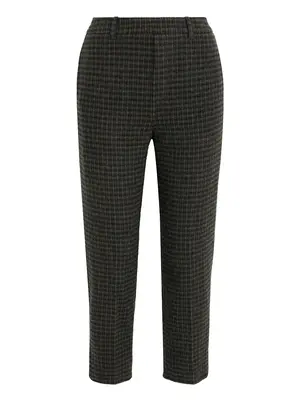 Vince Cropped Checked Tapered Pants - Dark Green