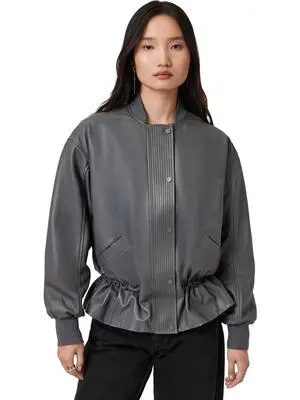 ALLSAINTS Sofi Drawstring Leather Bomber Jacket Blue