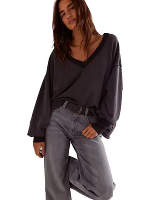 Free People We The Free Venice V-neck Sweatshirt - Black