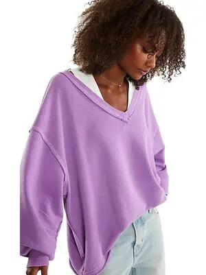 Free People We The Free Venice V-Neck Sweatshirt Bubble Tea