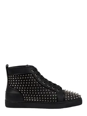 CHRISTIAN LOUBOUTIN Louis Spikes Leather High-top Sneakers - Black