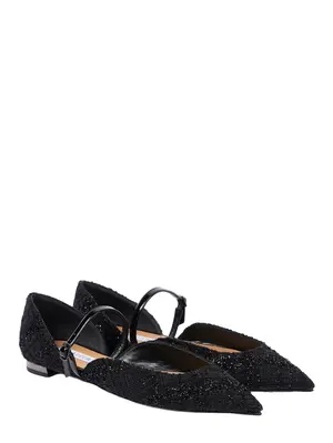 AQUAZZURA Bellezza Bouclé Mary Jane Flats - Black