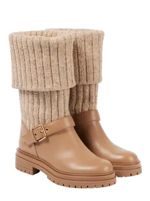GIANVITO ROSSI Thurso Leather-trimmed Sock Boots - Beige