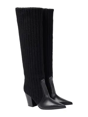 GIANVITO ROSSI Leather-trimmed Knee-high Boots - Black