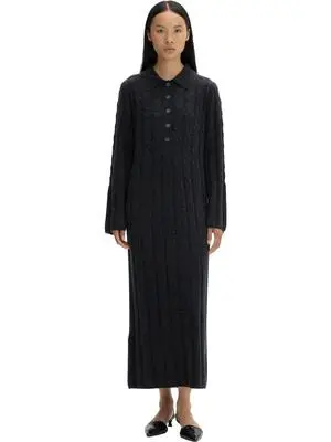HOUSE OF DAGMAR Cashmere Blend Cable Knit Dress - Graphite Grey