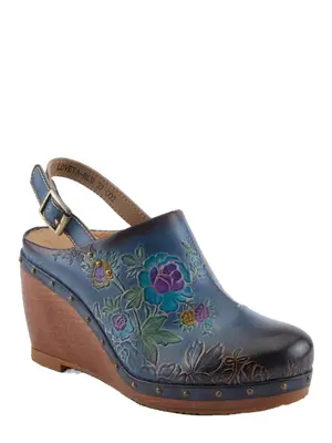 SPRING STEP SHOES Loveya Platform Wedge Clog - Blue