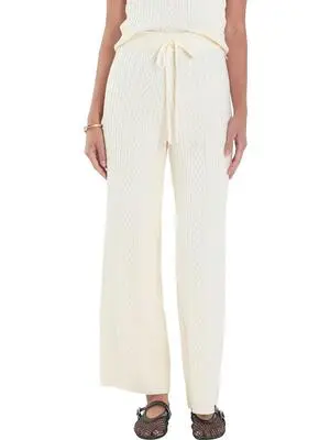 English Factory Tie Waist Cable Stitch Pants - Ivory