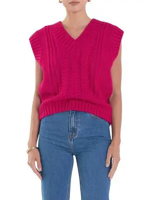 English Factory Cable Stitch Sweater Vest - Magenta