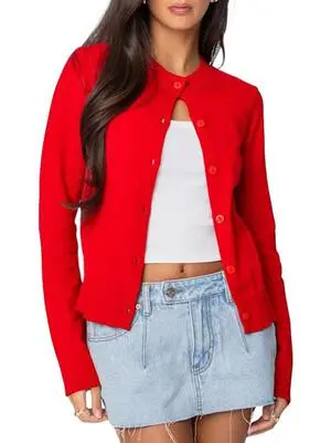 EDIKTED Hollie Cotton Cardigan - Red