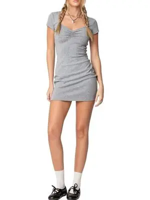 EDIKTED Natalie Cap-sleeve Mini Dress - Gray-melange