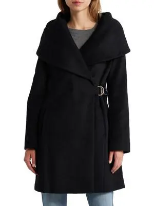 Via Spiga Hooded Wool-blend Belted Coat - Black