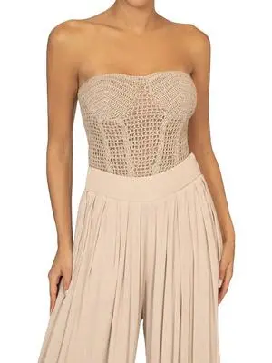 JLUXLABEL Open Stitch Strapless Bustier Top - Beige