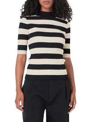 Endless Rose Stripe Mock Neck Sweater - Black/nude