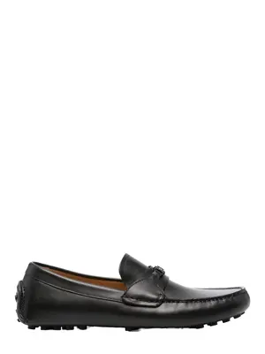 FERRAGAMO Gancini Plaque Loafers - Black