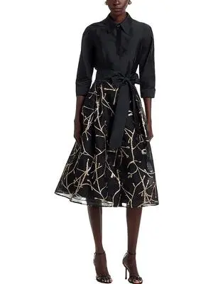Rickie Freeman For Teri Jon Mixed Media Shirt Dress - Black/gold