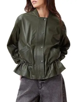 ALLSAINTS Sofi Leather Bomber Jacket Military Green