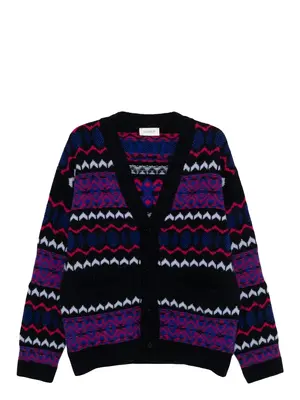LANEUS Intarsia Knit Cardigan - Blue