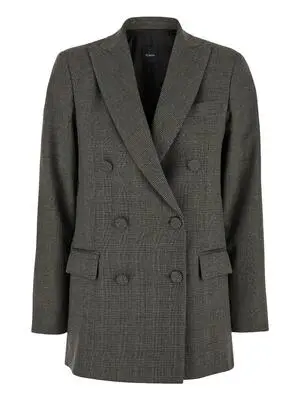 PLAIN Double-breasted Jacket With Check Motif - Brown