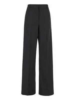 PLAIN Plain High-Waisted Check Trousers Grey