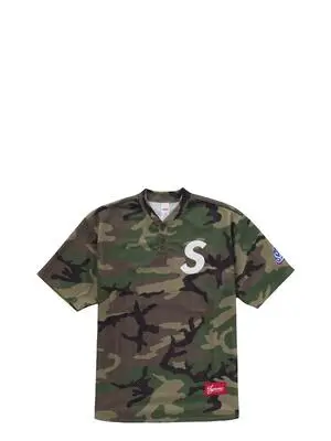 Supreme S Logo Baseball Henley Woodland Camo