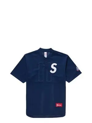 Supreme S Logo Baseball Henley Navy Blue