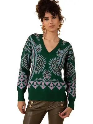 Hale Bob Gwendolyn Jacquard Sweater - Green