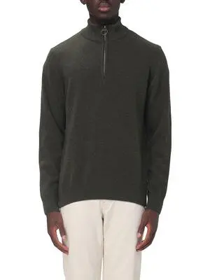 Barbour Barbour Quarter Zip Sweater With Plaid Elbow Patches Olive