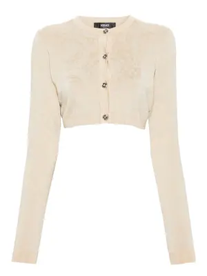 Versace Barocco Texture Cropped Cardigan - Beige