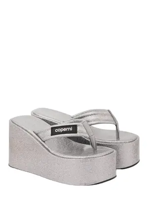 Coperni Glitter Wedge Thong Sandals - Silver