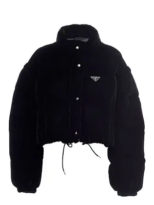 Prada Convertible Cropped Velvet-down Jacket - Black