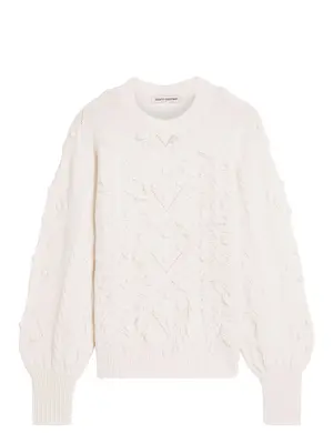 Autumn Cashmere Fringed Embellished Cable Knit Cashmere Sweater - Ivory