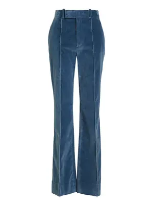 FRAME Slim Stacked Cotton-blend Velvet Straight-leg Pants - Slate Blue