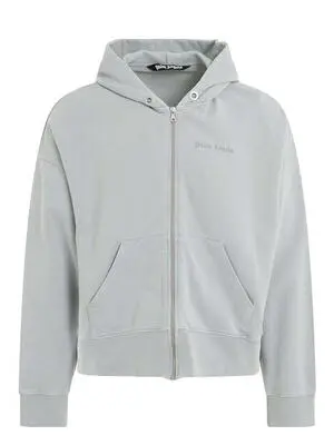 Palm Angels Reverse Logo Zipped Hooded Jacket - Grey