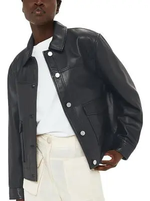 Whistles Leather Collared Overshirt - Black