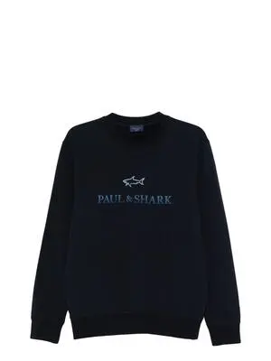 Paul & Shark Flocked Logo Crewneck Sweater - Blue