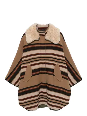 BAZAR DELUXE Bazar Deluxe Striped Wool-Blend Cape With Shearling Collar