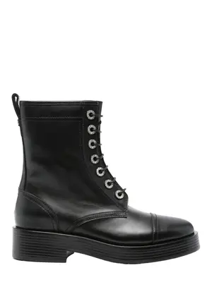 Casadei Leather Combat Boots - Black