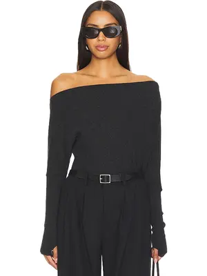 Enza Costa Cashmere Cuffed Off-shoulder Long Sleeve - Charcoal